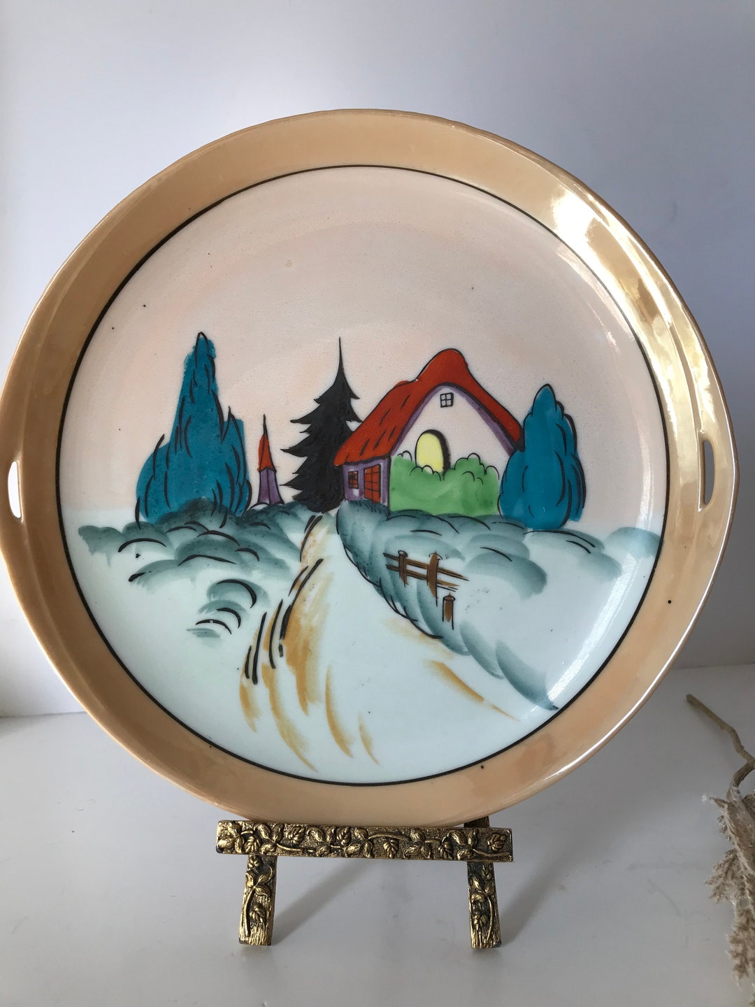 Japanese Hand Painted Porcelain Lusterware Plate, Vintage Japan Hand ...