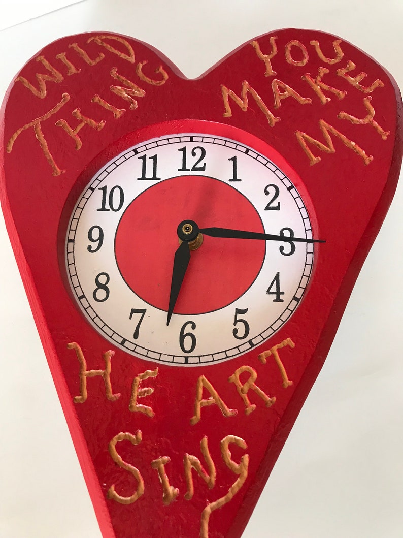 Vintage Handmade Wood Red Heart Clock Wild Thing You Make My - Etsy
