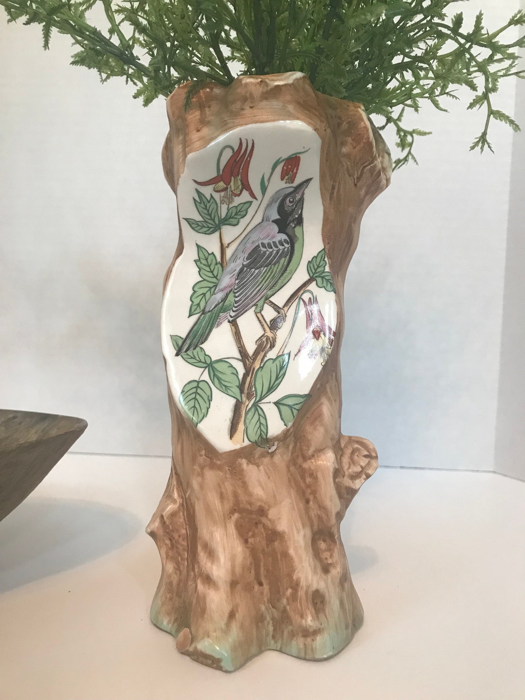 Vintage 60s Ceramic Vase, Vintage Painted Ceramic Vase, Bird Vase ...