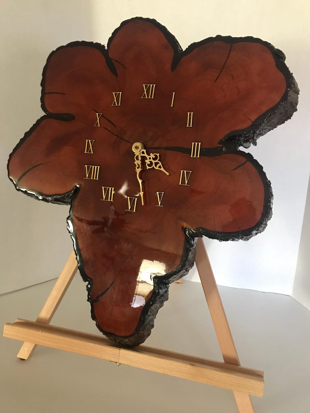 Vintage Handmade Wood Clock, Signed, Vintage Wood Slab Clock, Vintage ...