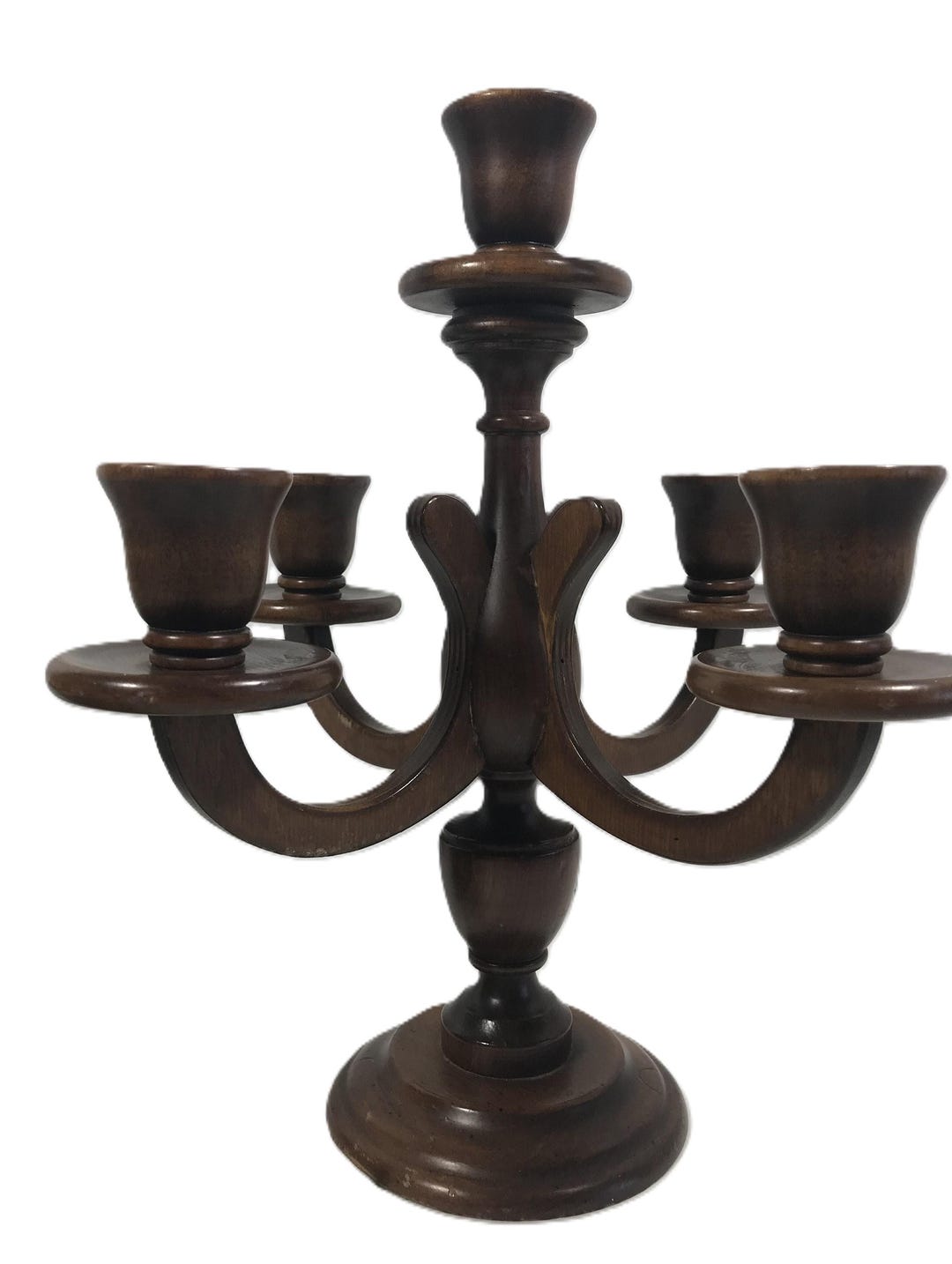 Vintage Elegant Wood Candelabra, Vintage Dark Wood 5 Arm Candelabra ...