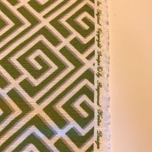 Vintage Vibrant Green Greek Key Pattern Print Fabric Remnant, Green ...