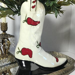 Vtg Art Pottery Boot Planter, Vtg Ceramic Cowboy Boot Planter, White ...