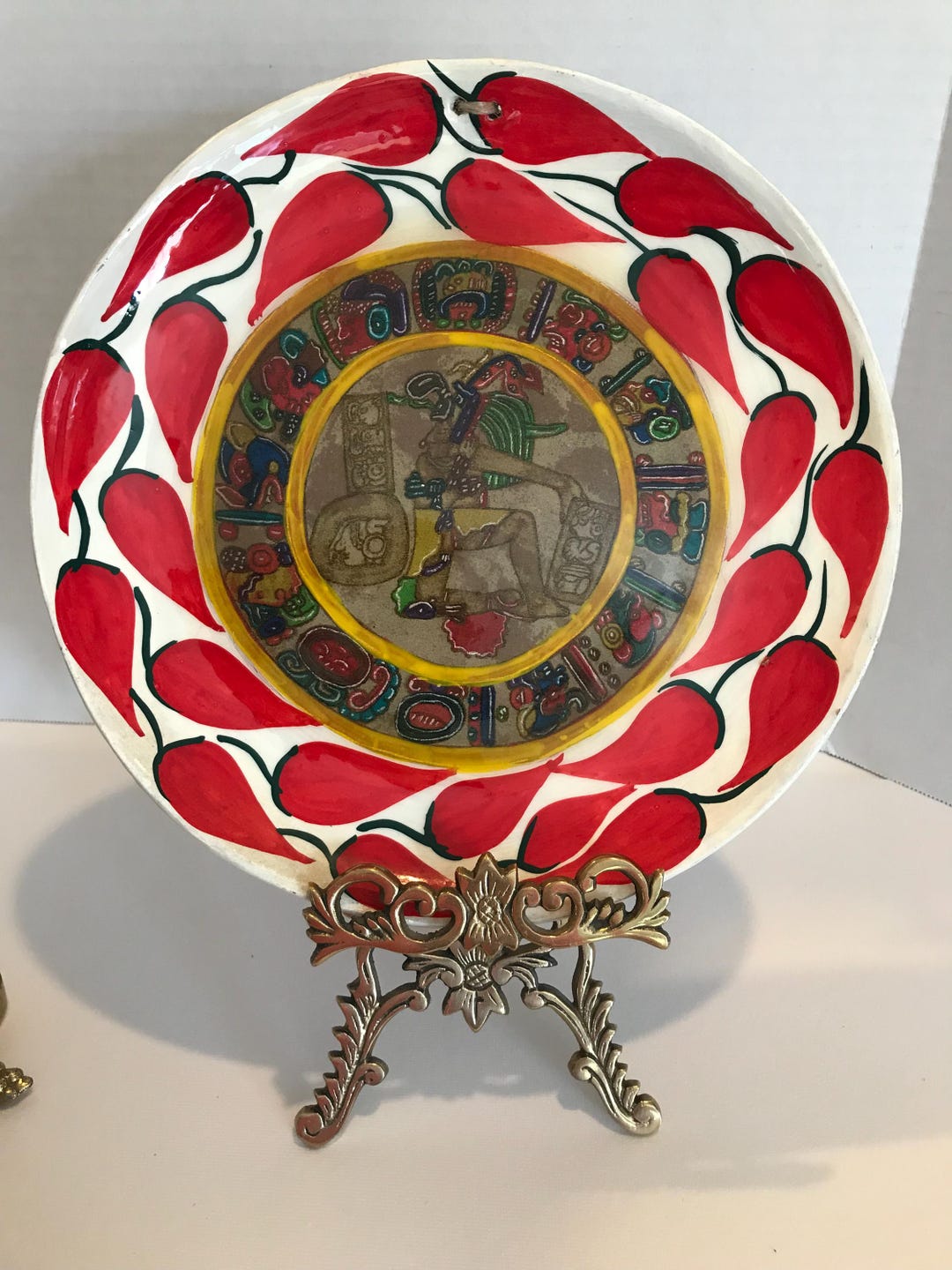 Vintage Mexican Pottery Terracotta Plate, Vibrant Chili Pepper Hand ...