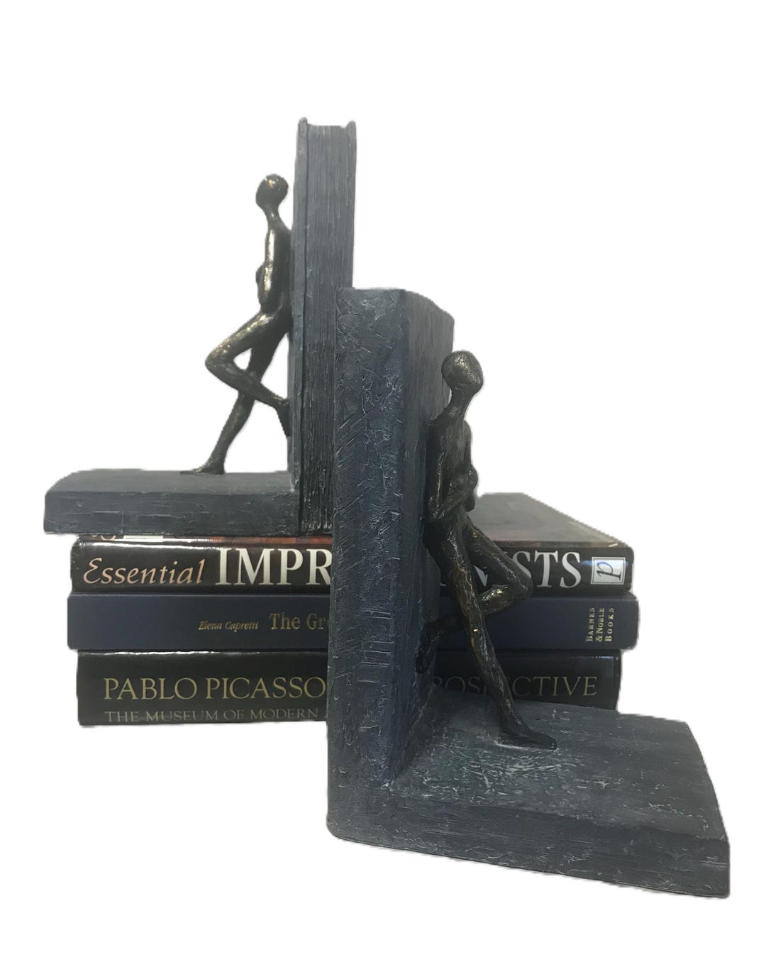 Modern Style Bookends, Contemporary Stone Look Bookends With Bronze ...