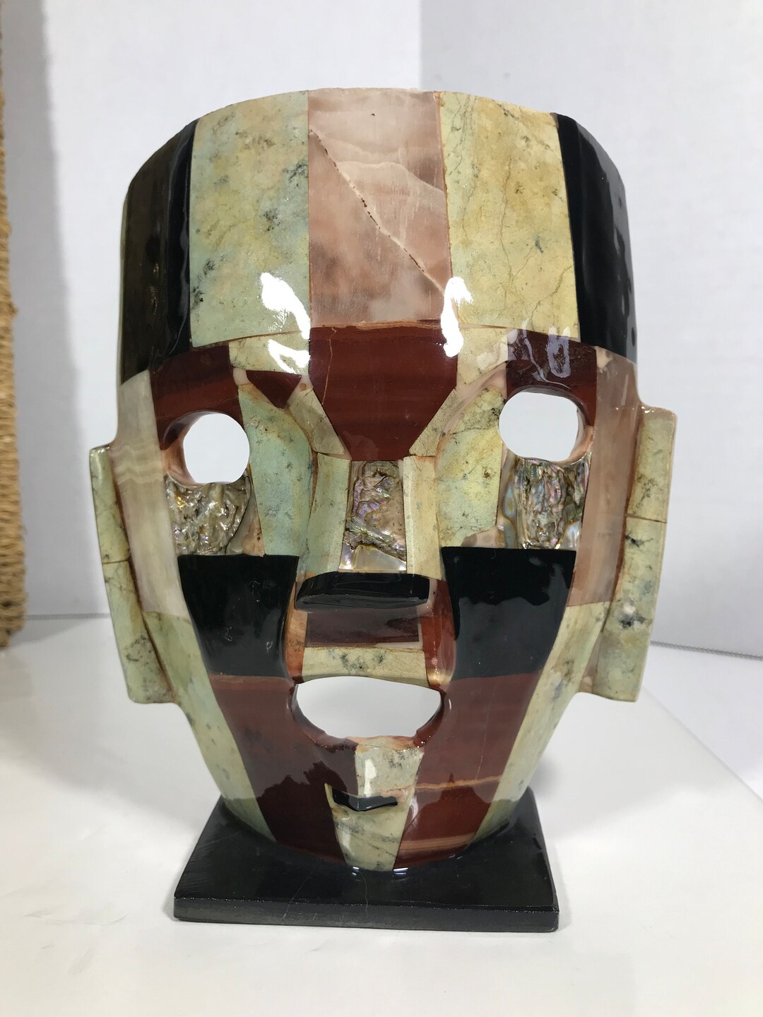 Vintage Semi-precious Stone Mask, Vintage Stone Mosaic Mask Statue ...