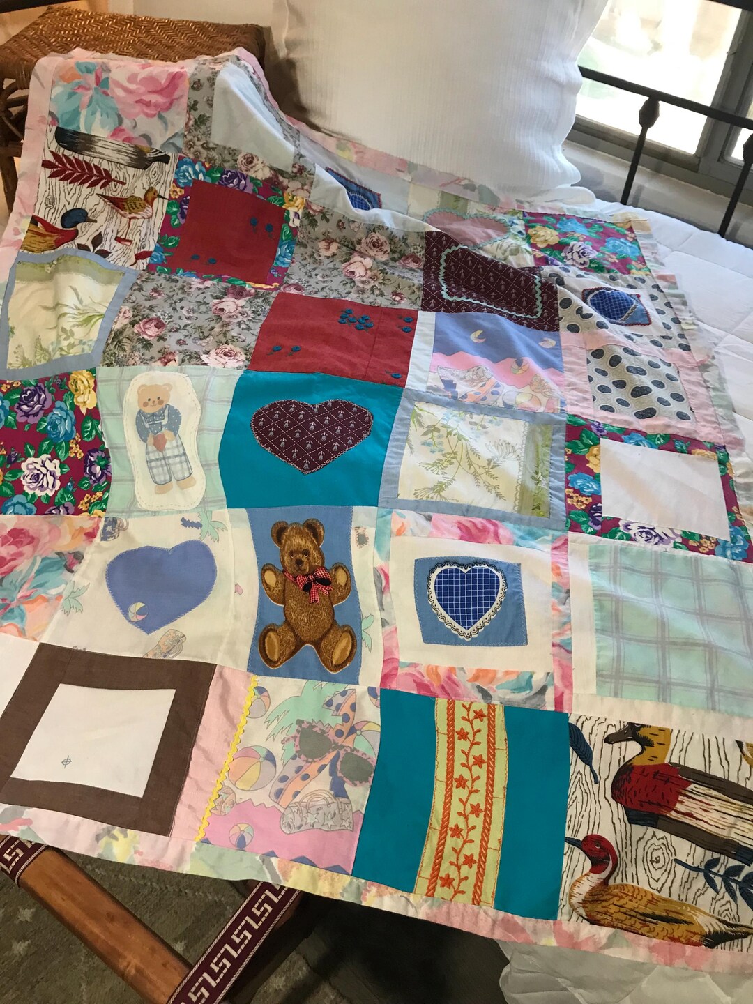 Vintage Small Crazy Quilt Topper, 42x50", Vtg Vibrant Patchwork Crazy ...