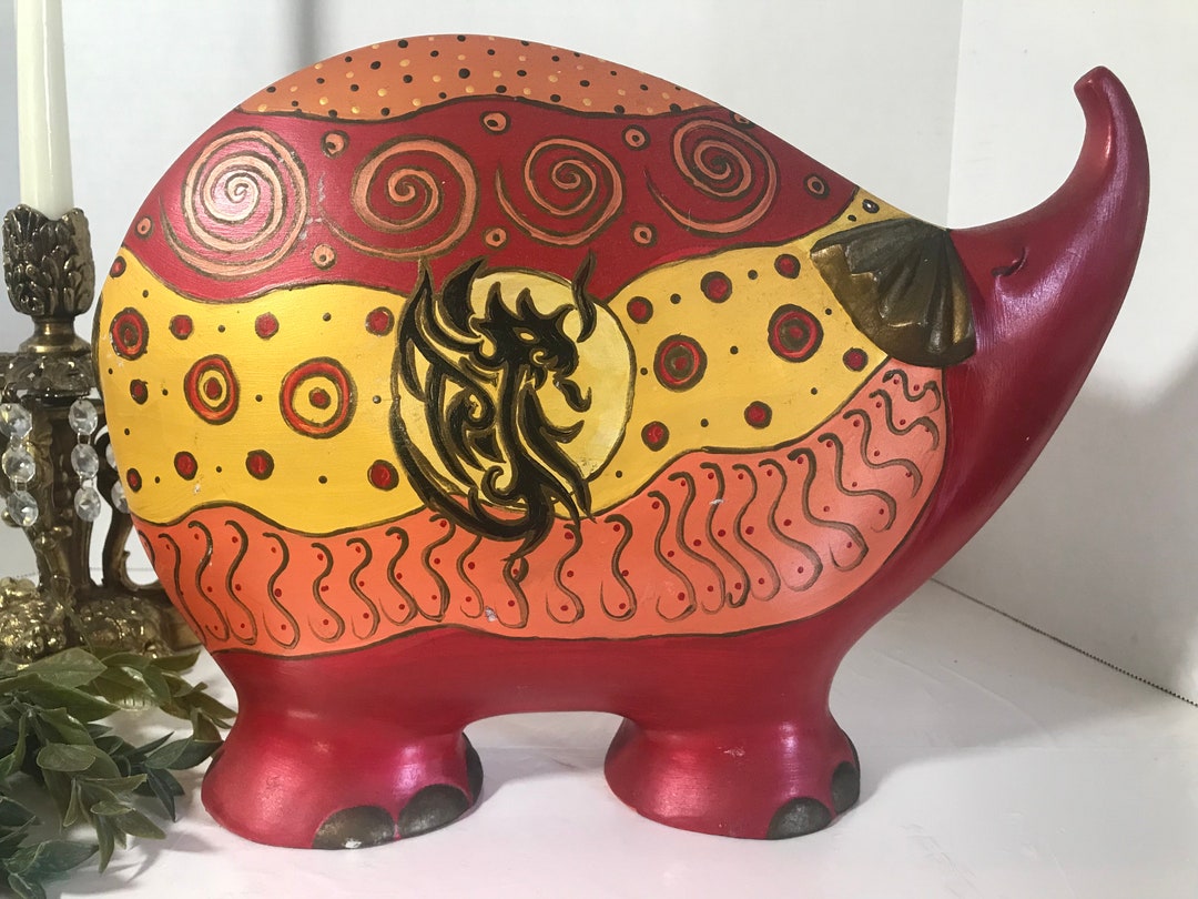 Vintage Ceramic Red Elephant Statue, Vtg Ceramic Large Modern Elephant ...