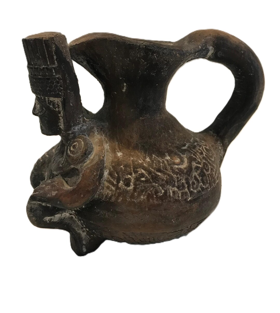 Antique Hand-formed Effigy Pottery Pitcher, Aged Red Clay Warrior-style ...