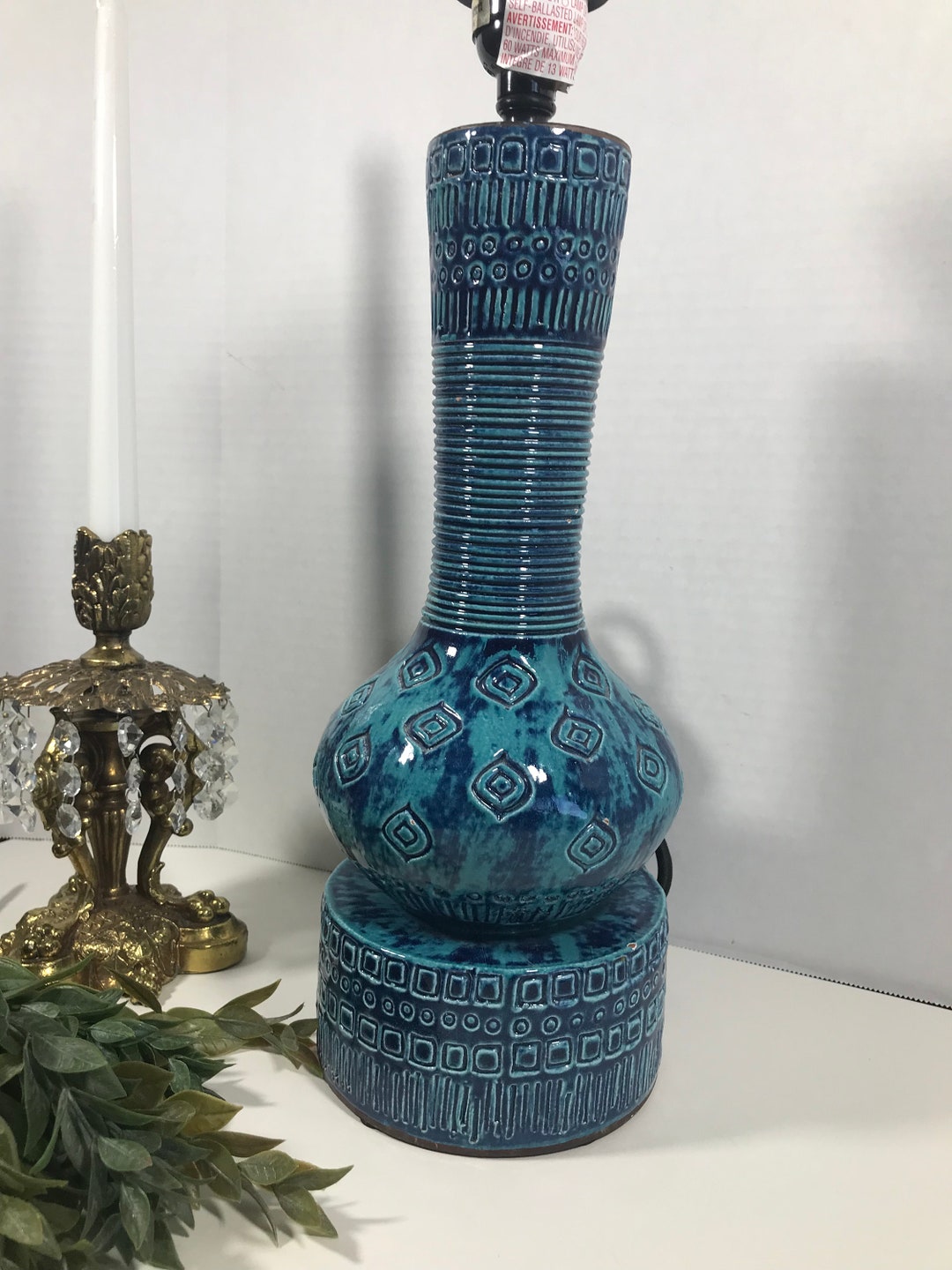 Blue Ceramic Textured Lamp, Blue Ceramic Bitossi Style Ceramic Lamp ...