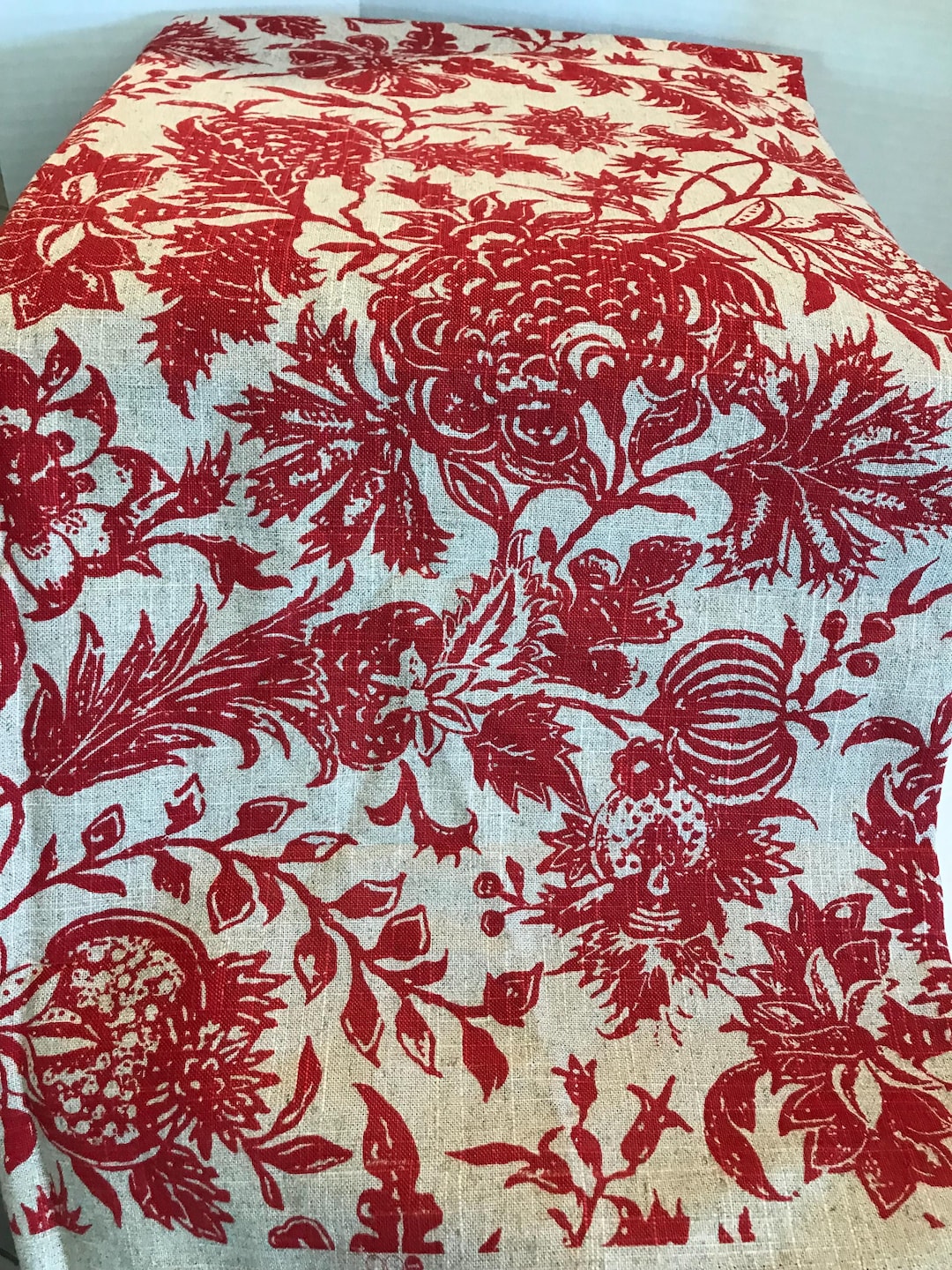 Ananya Red and Natural Linen Decorator Fabric, Ananya Suburban Fabric ...