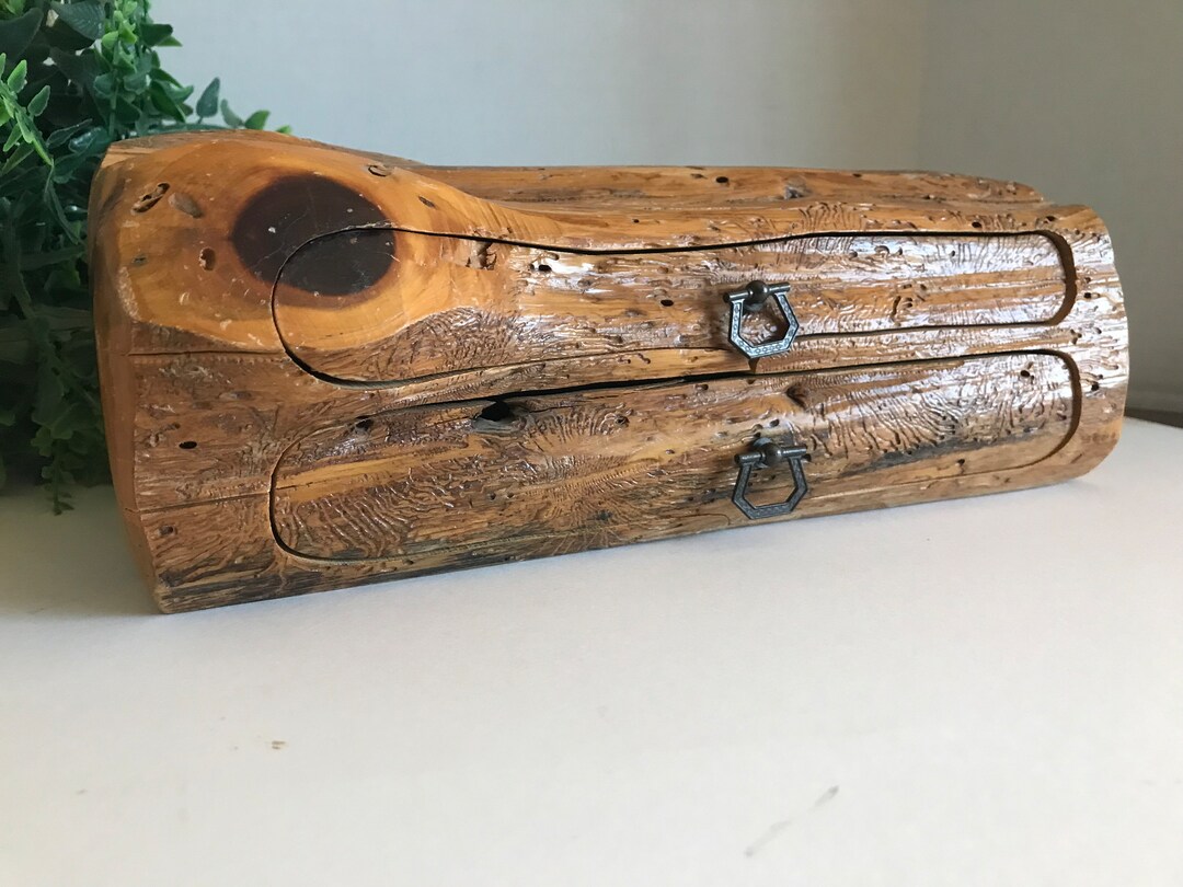 Rustic Hand Carved Wooden Box, Wood Decorative Box, Natural Wood Desk ...
