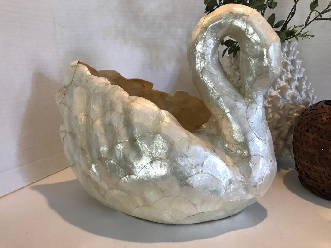 Vintage Capiz Shell Swan Statue, Vintage Large Capiz Shell Swan Planter ...