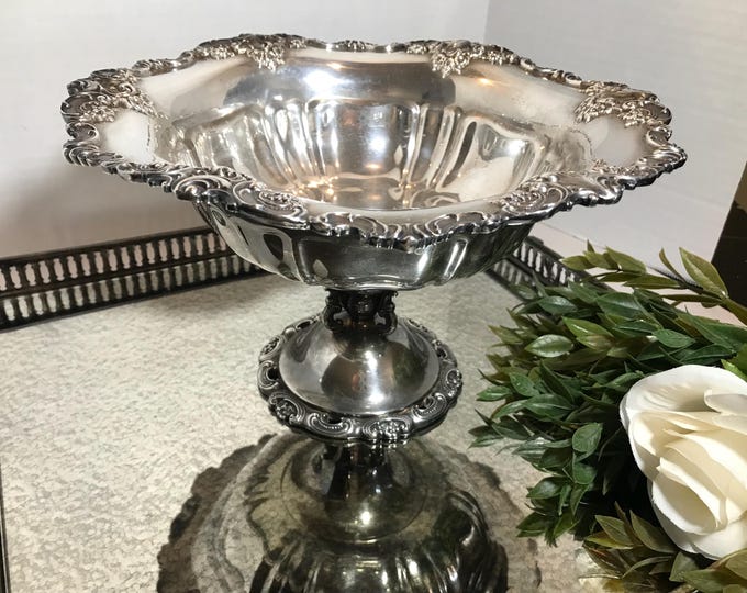 Vintage Silver Plate Pedestal Large Bowl, Vintage Wallace Silverplate Serving Dish, Silver ...