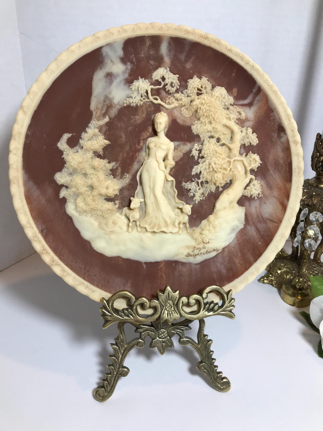 Vintage Carved Stone Elegant Wall Decor Plate, Hand Carved Victorian ...
