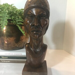Vintage Wooden Man Bust Statue, 14" Hand Carved Wooden Man on Base, Vtg ...