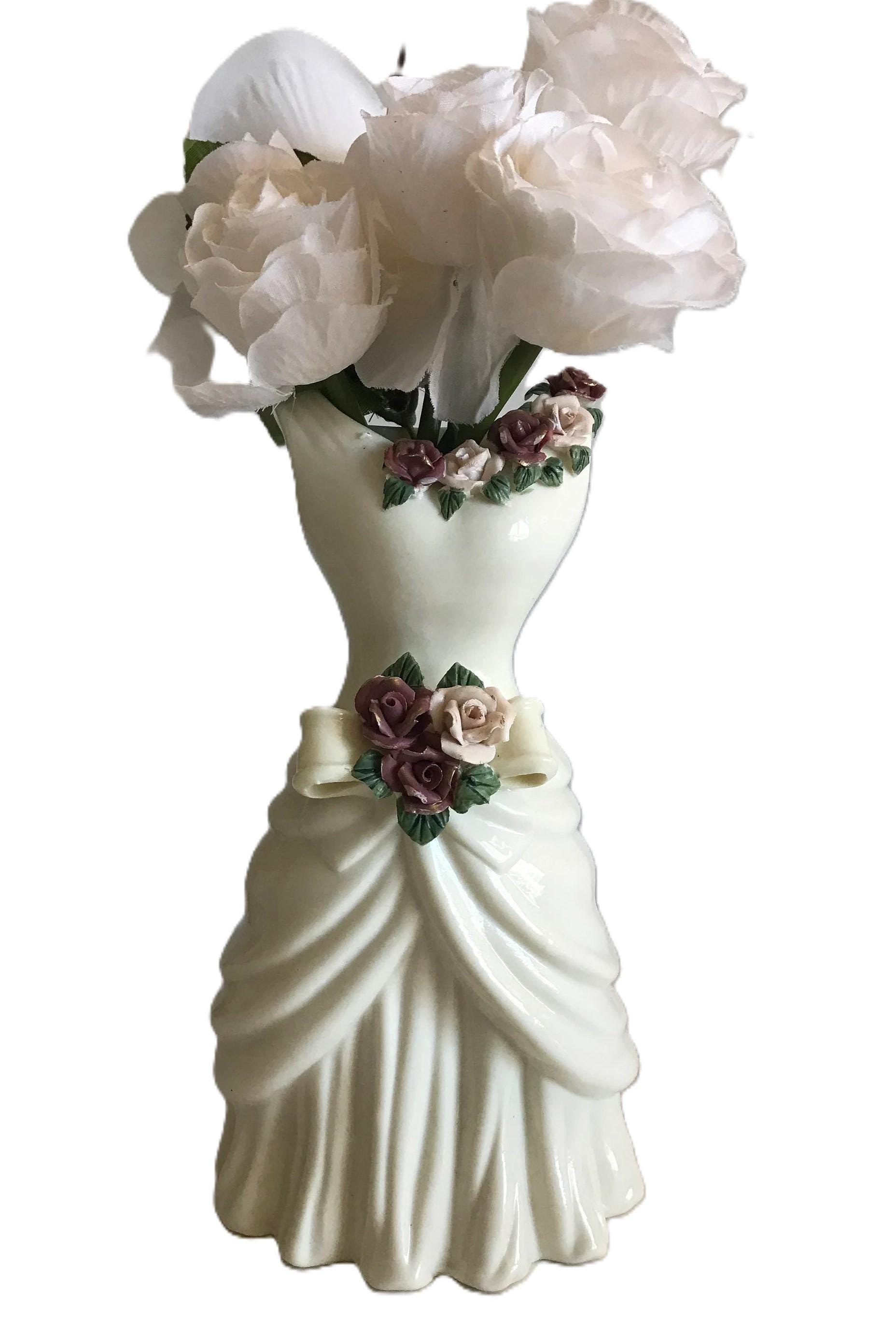 Vintage Ceramic White Dress Vase, White Vase in Shape of Dress With ...