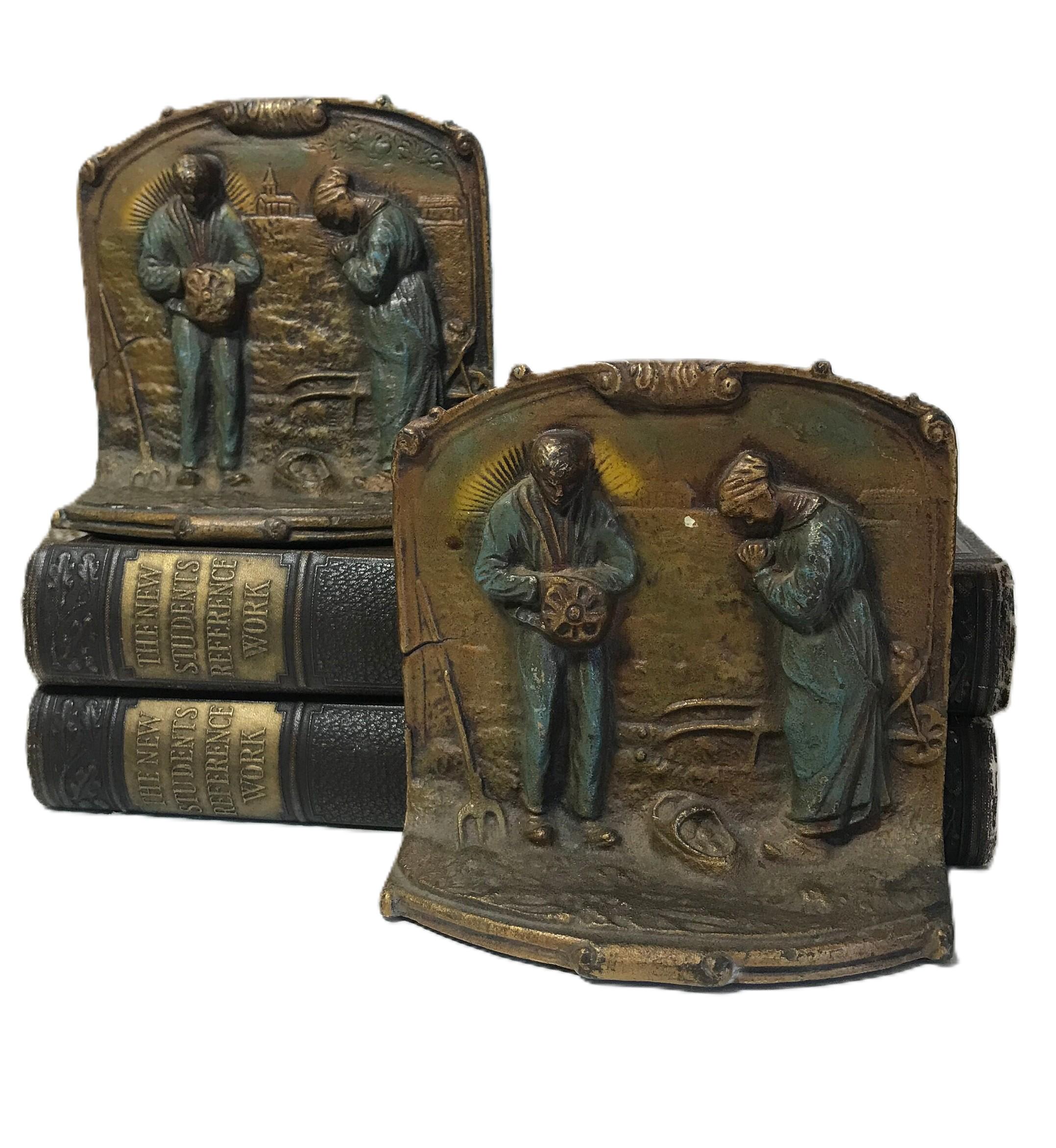Antique Bronze Bookends, Antique Relief Design Bronze Bookends, Vintage ...