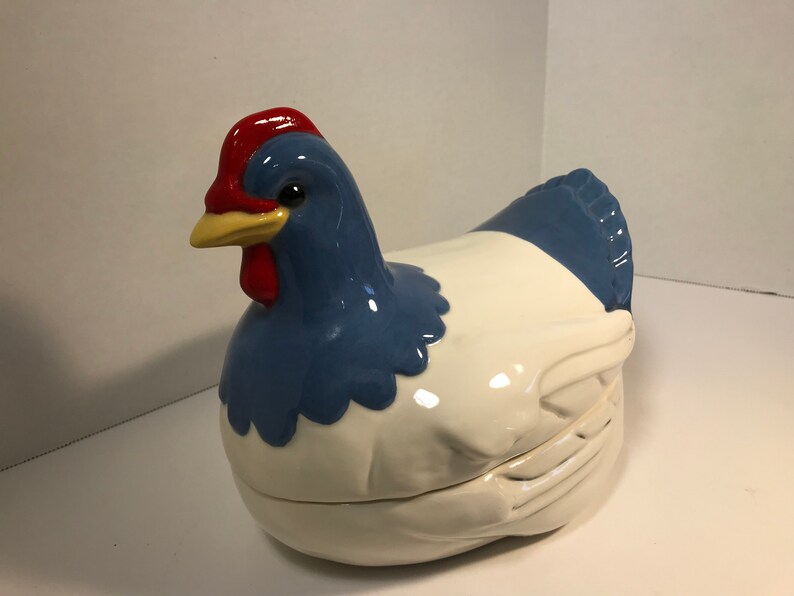 Vintage White Ceramic Rooster Cookie Biscuit Jar With Blue | Etsy
