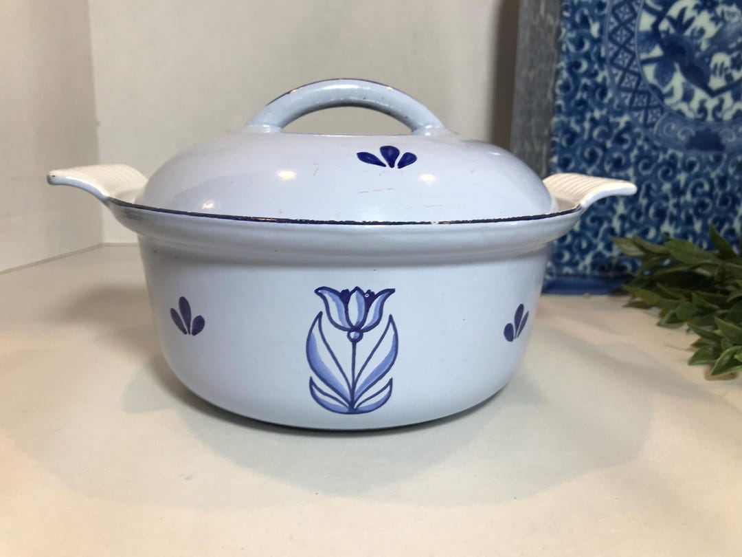Vintage Blue Cast Iron Small Lidded Pot Made in Holland, Vtg Cast Iron ...