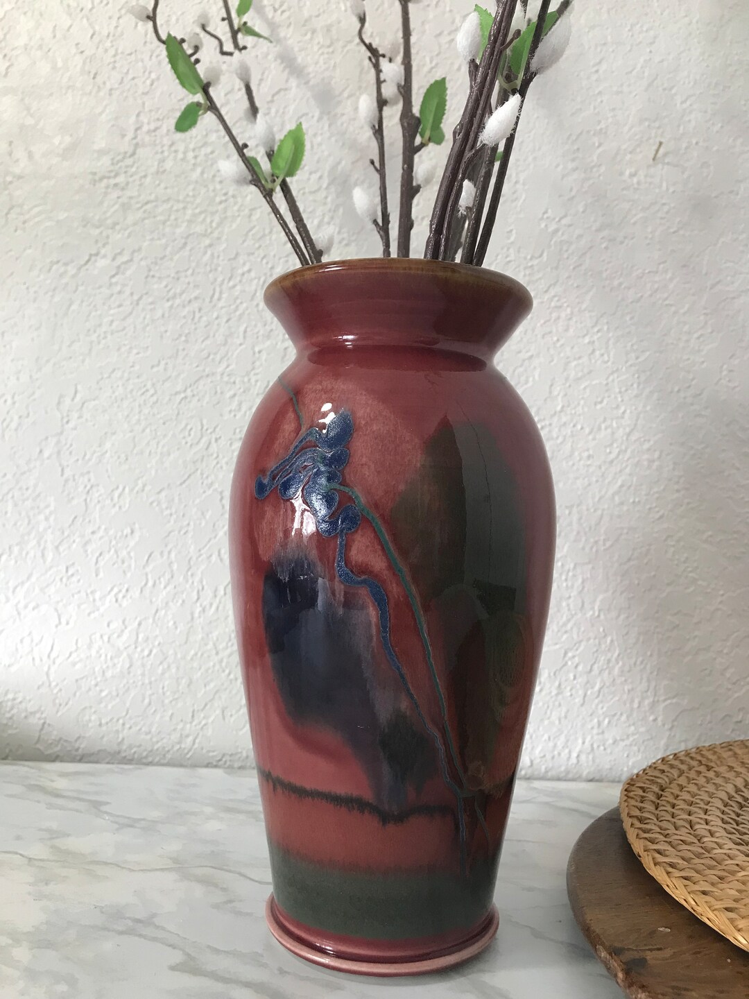 Ceramic Drip Glaze Tall Vase, Signed, Marshall Art Pottery Glazed Rust ...