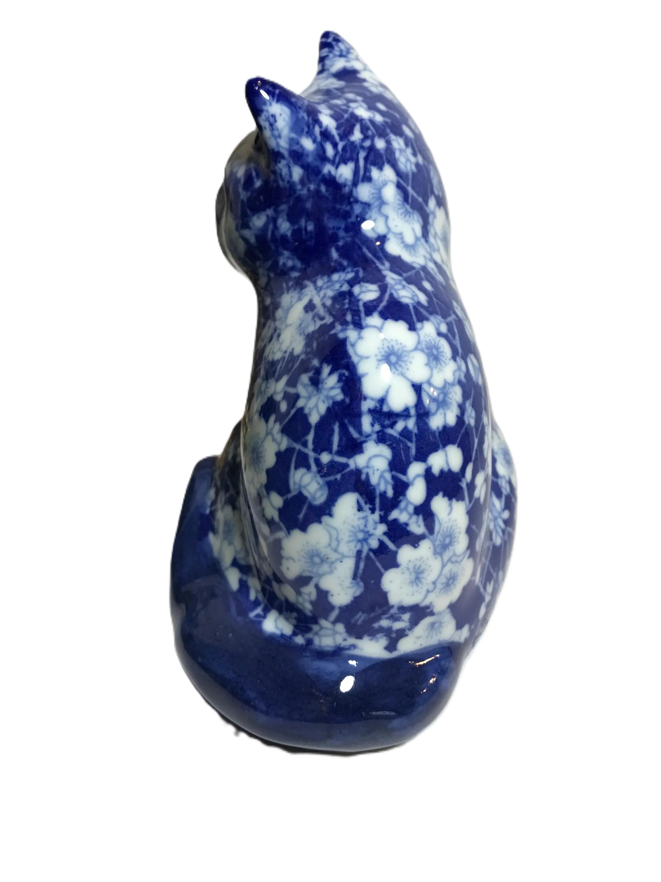 Vintage Staffordshire Style Cat Statue, English Style White and Blue ...