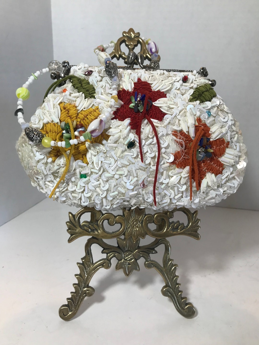 Vintage Mary Frances Floral Beaded Handbag Purse, Mary Frances Elegant ...
