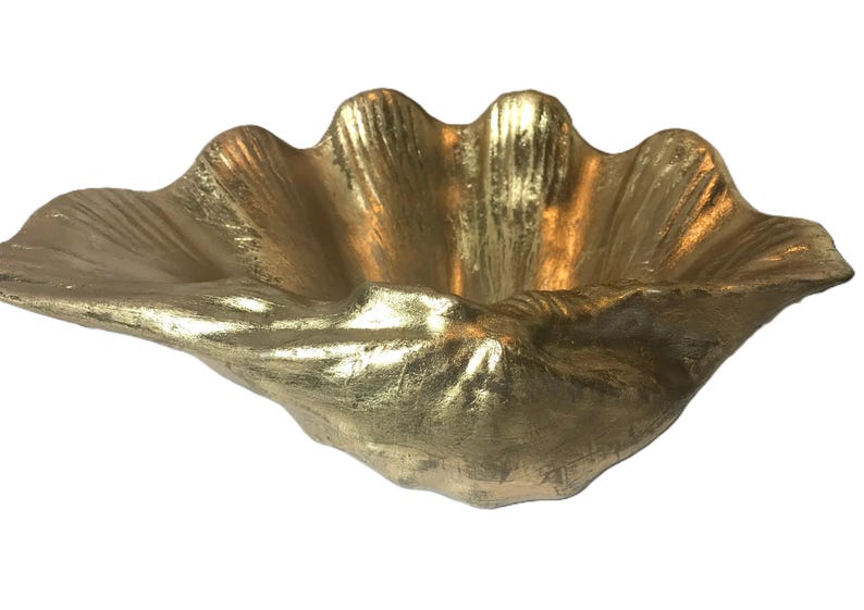 Vintage Ceramic Gold Leafed Shell Trinket Dish, Ceramic Gold Leaf Shell ...