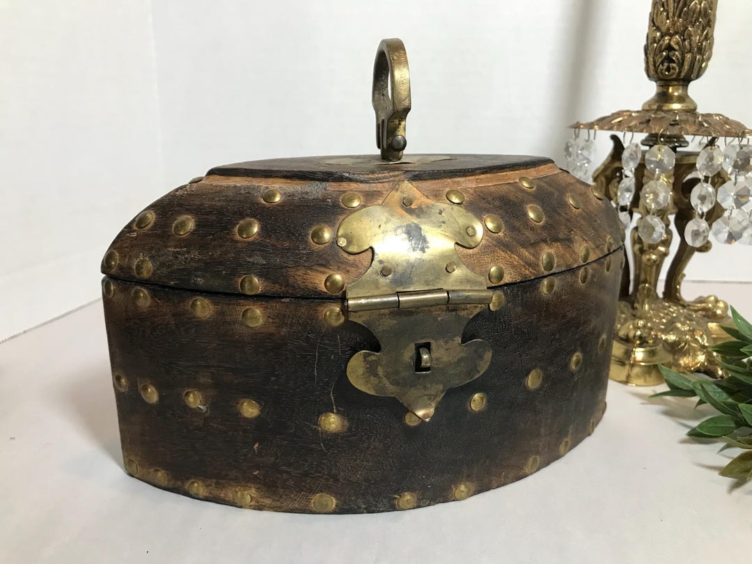 Vintage Rustic Wood Box, Wood Decorative Box With Brass Details, Wooden ...