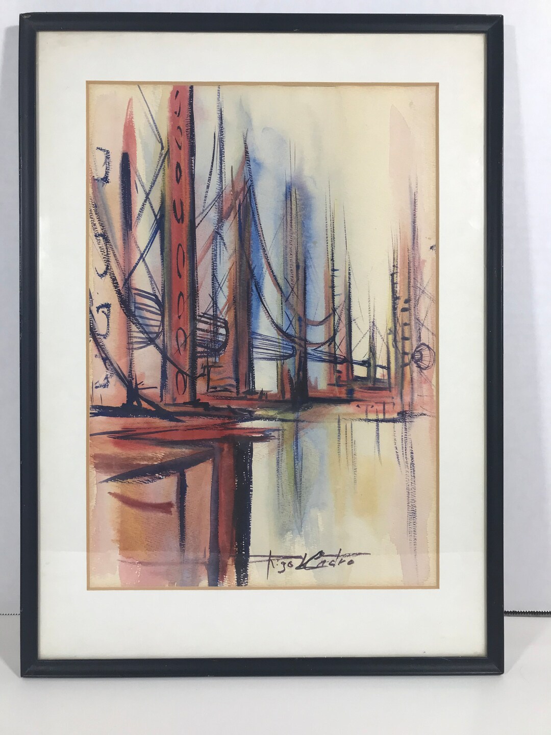 Vintage Mid Century Watercolor Rigo Castro Signed Painting, Vintage ...