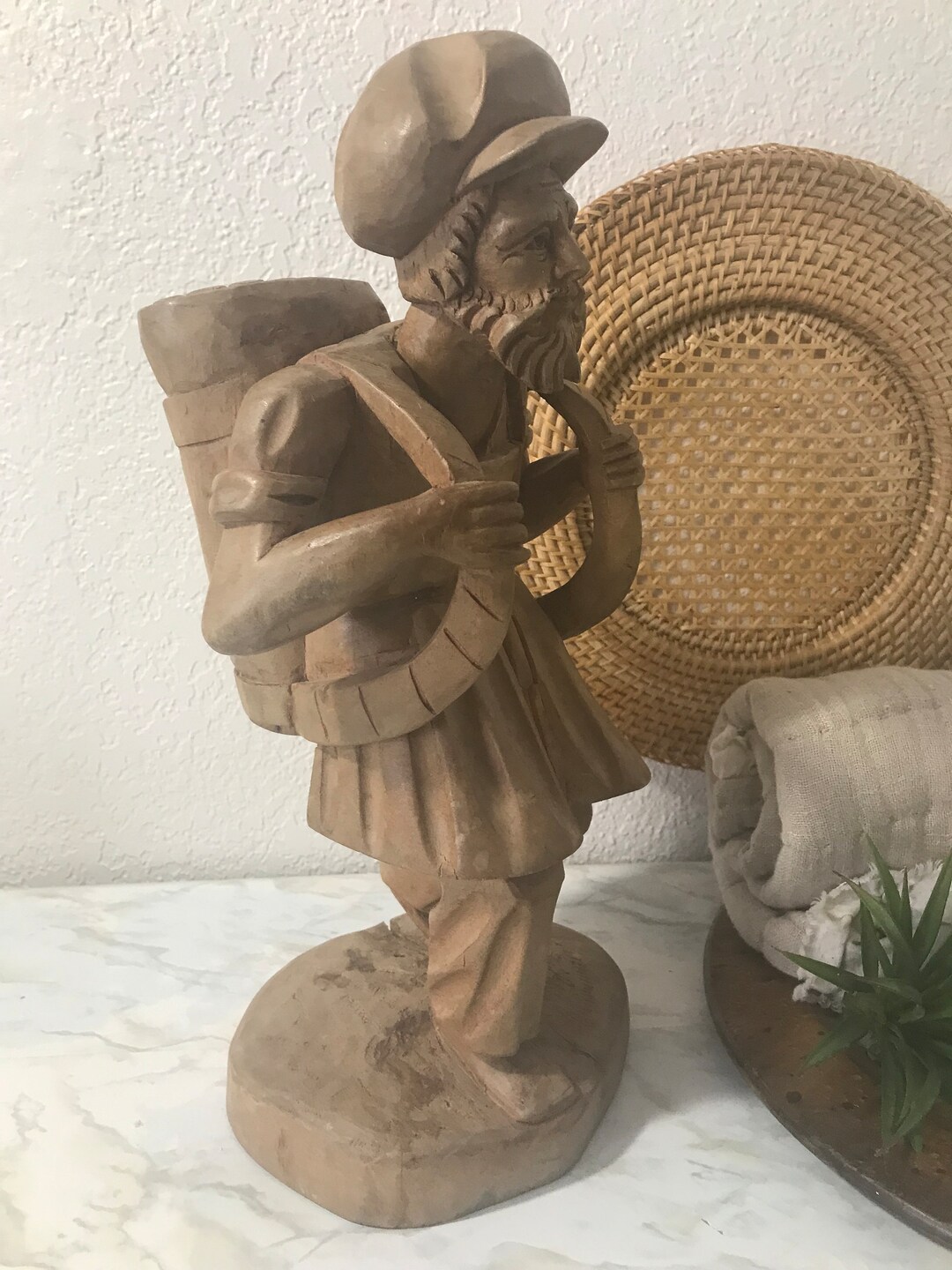 Vintage Large 15.5" Hand Carved Wooden Man on Base, Vintage Carved Wood ...