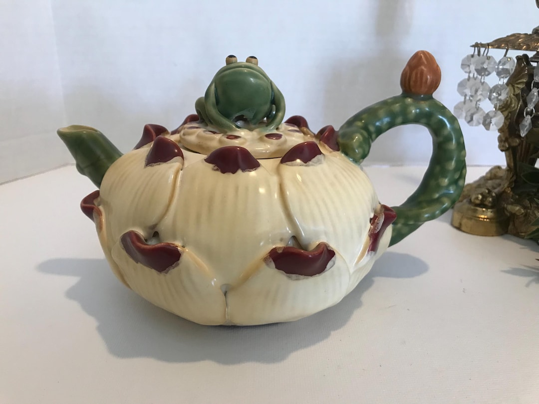 Vintage Majolica Ceramic Teapot With Frog, Signed, Vintage Art Pottery ...