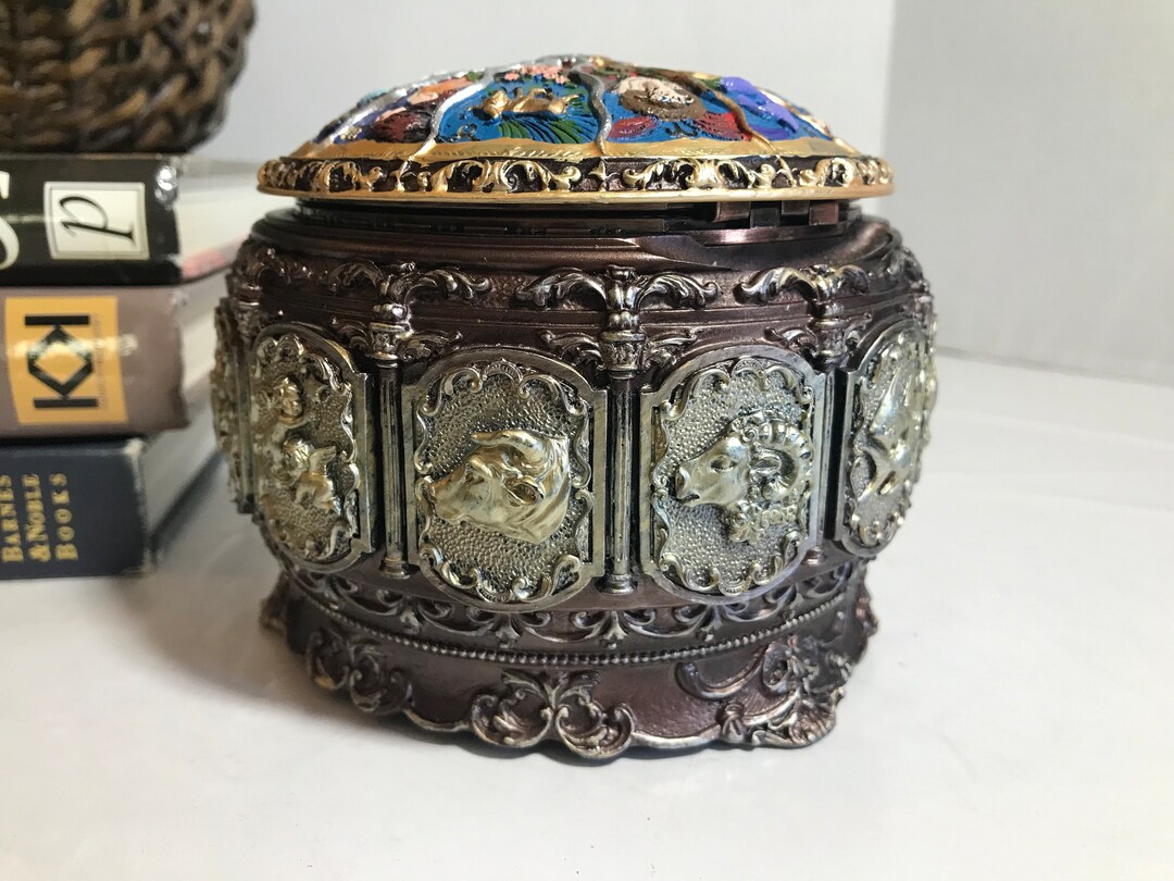 Astrological Ornate Trinket Box, Zodiac Signs Resin Music Box, Unique ...