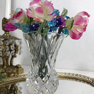 Vintage Glass Flowers in Crystal Vase, Elegant Crystal Vase Filled With ...