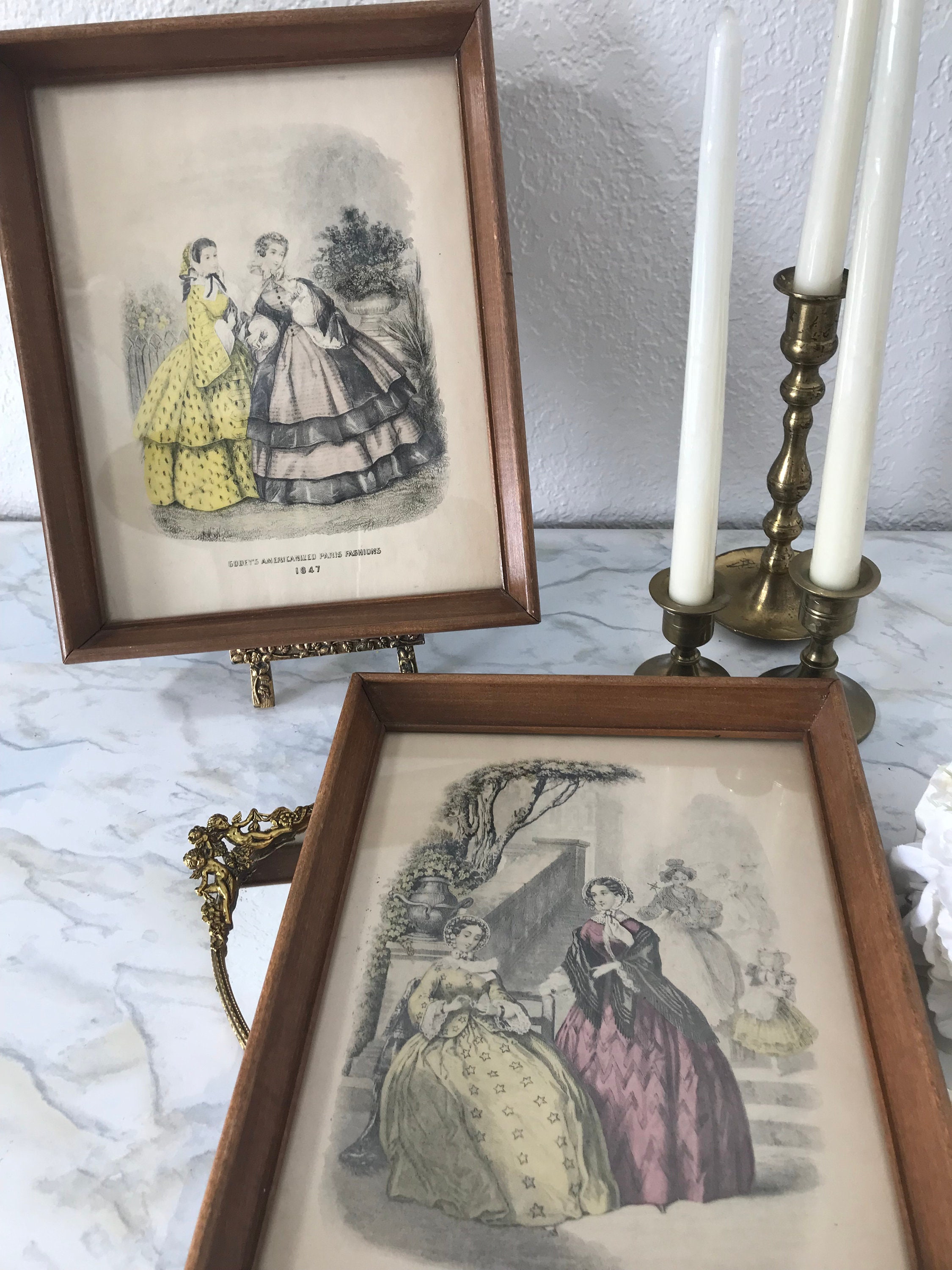 Vintage 60s Victorian Reproduction Wall Art in Original Wood Frame ...