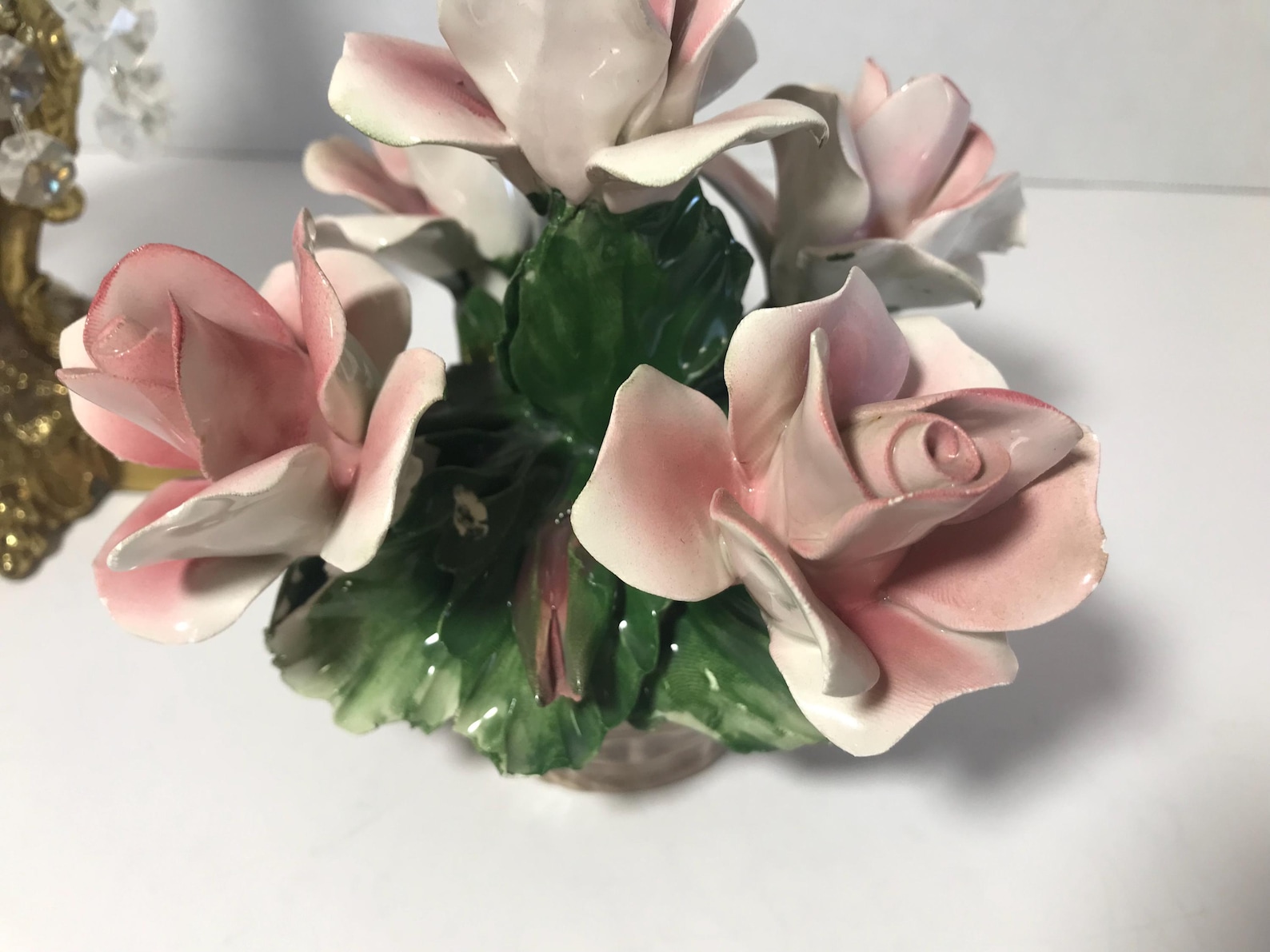 Vintage 1960s Capodimonte Italian Porcelain Pink Roses in Basket ...
