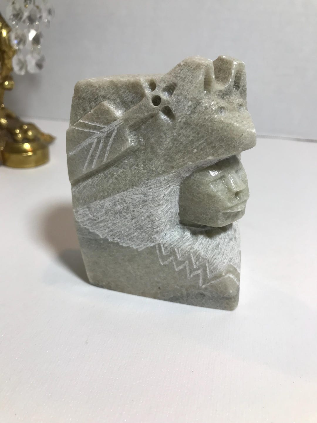 Vintage Native American Style Hand Carved Stone Statue, Vintage Native ...