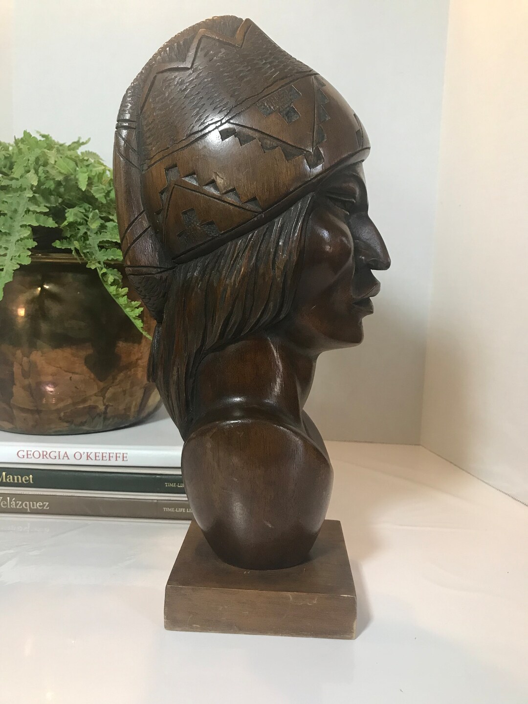 Vintage Wooden Man Bust Statue, 14" Hand Carved Wooden Man on Base, Vtg ...