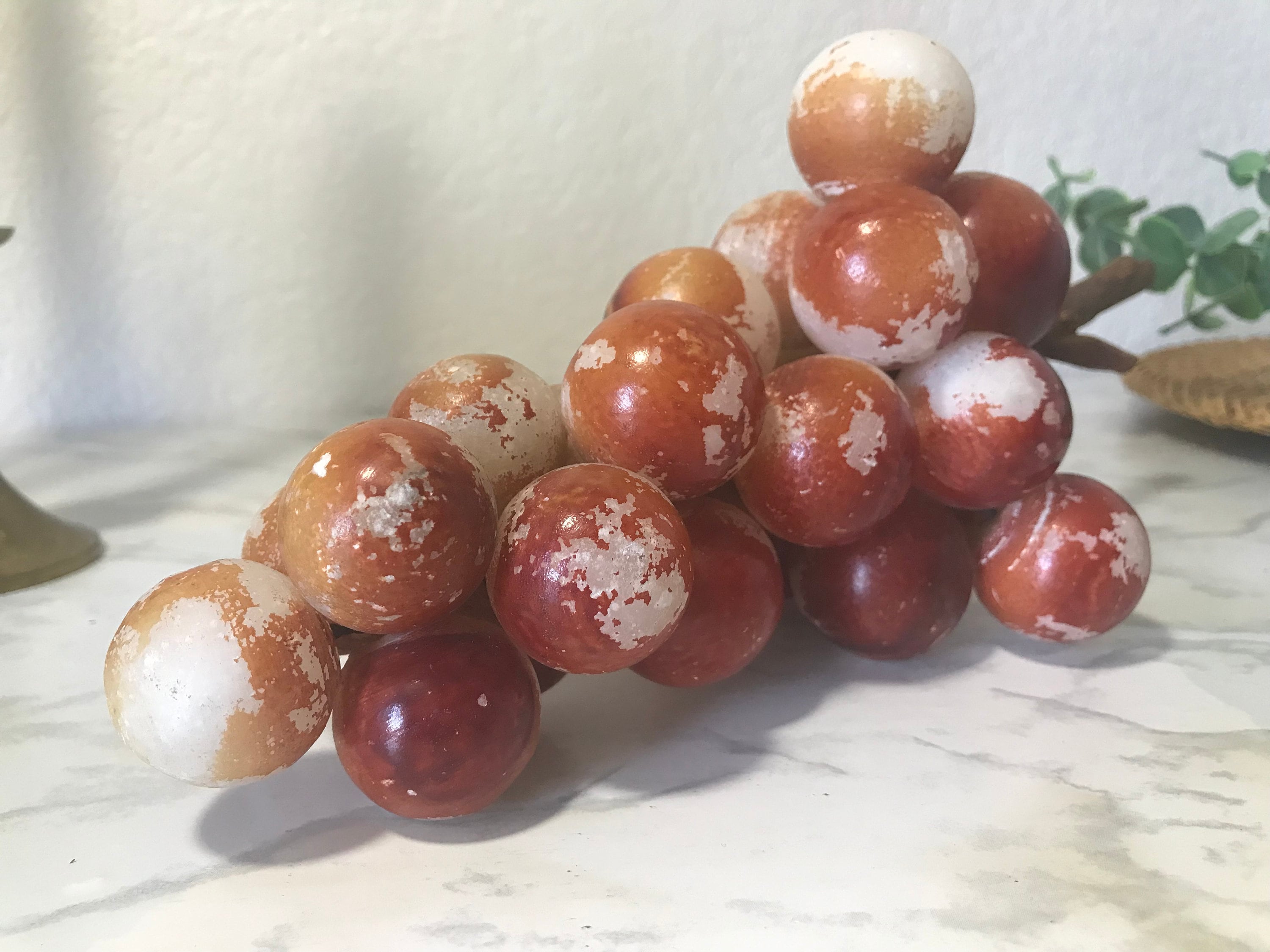 Mid Century Worn Alabaster Grape Cluster on Wooden Stem - Etsy