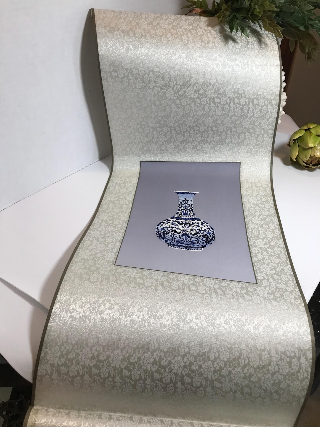 Vintage Chinese Scroll Art, Asian Scroll Embroidery on Paper ...