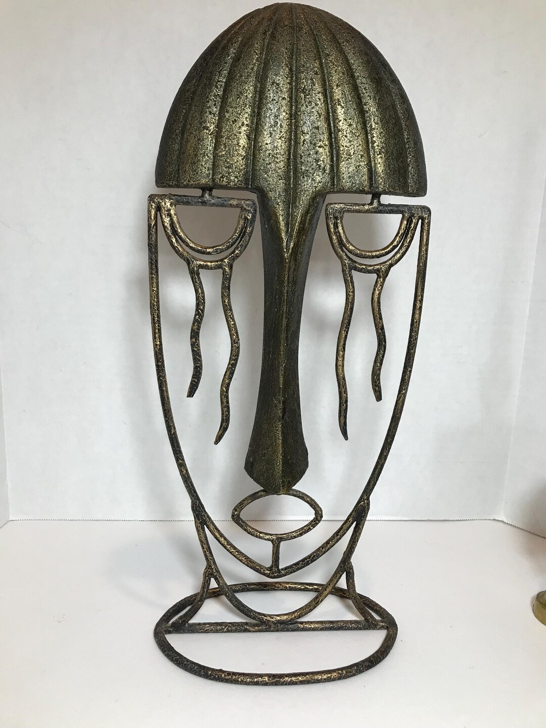 Vintage Modernist Metal Statue, Vintage Sad Eyes Metal Minimalist Style ...