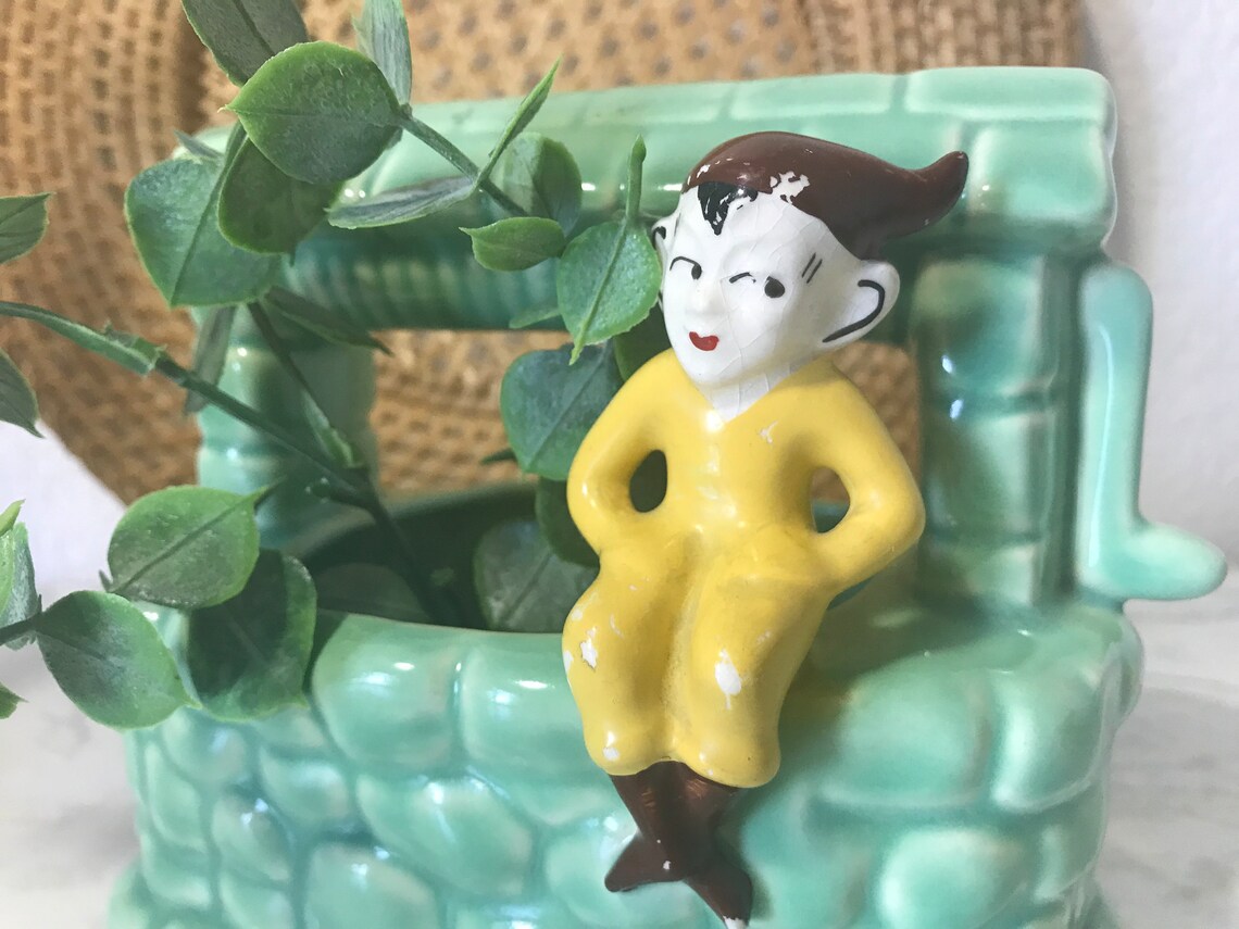 Vintage 1940s Pottery Ceramic Elf Green Wall Planter Vintage - Etsy