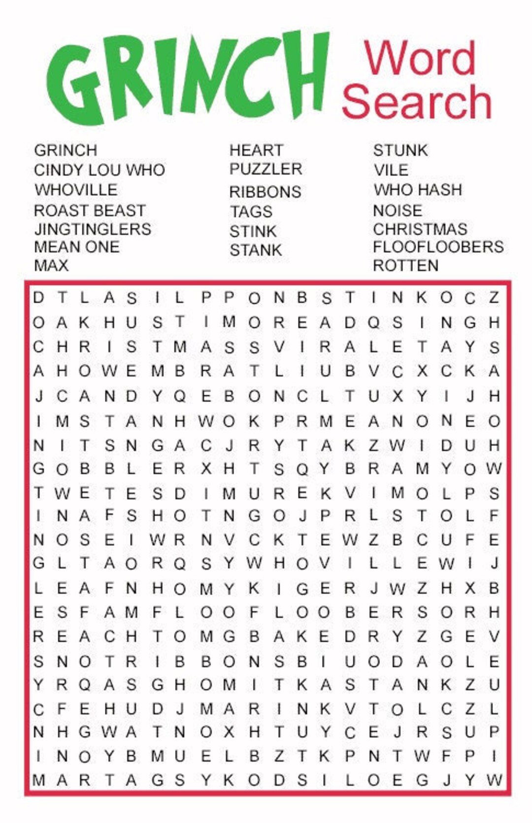Grinch Word Search - Etsy Canada