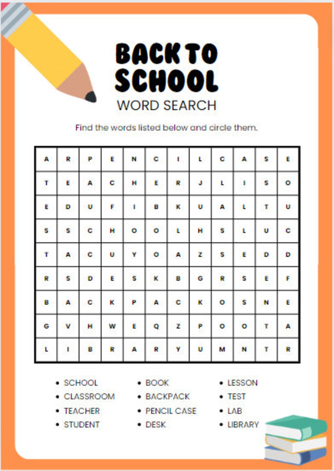 Back to School Word Search - Etsy