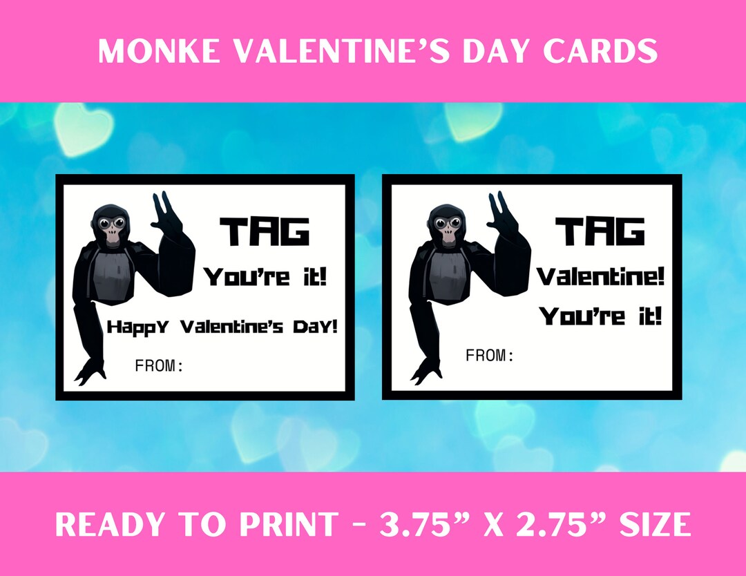 Monke VR Tag Game Inspired Printable Valentines Card for Kids Preteens ...