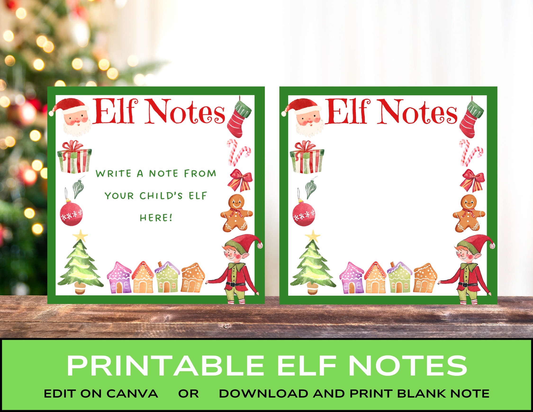 Elf Printable Note Cards for Kids Customizable Blank Template Ready to ...