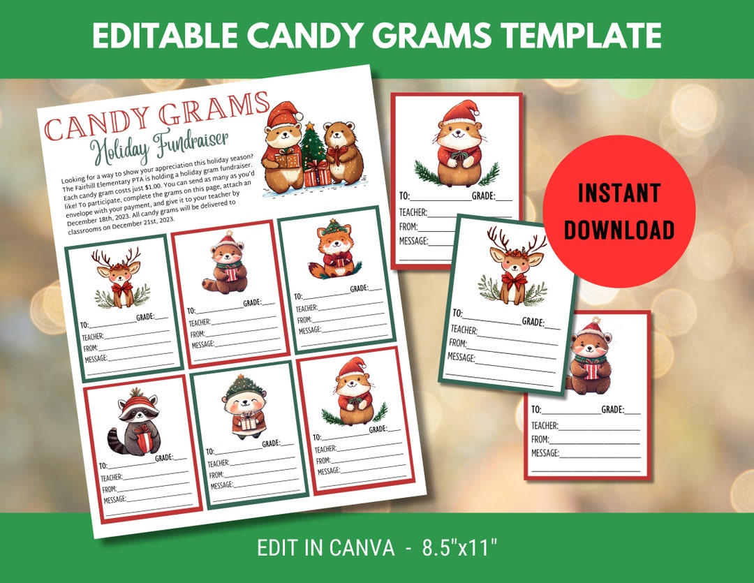 Christmas Candy Gram School PTO Fundraiser Printable Flyer Holiday ...