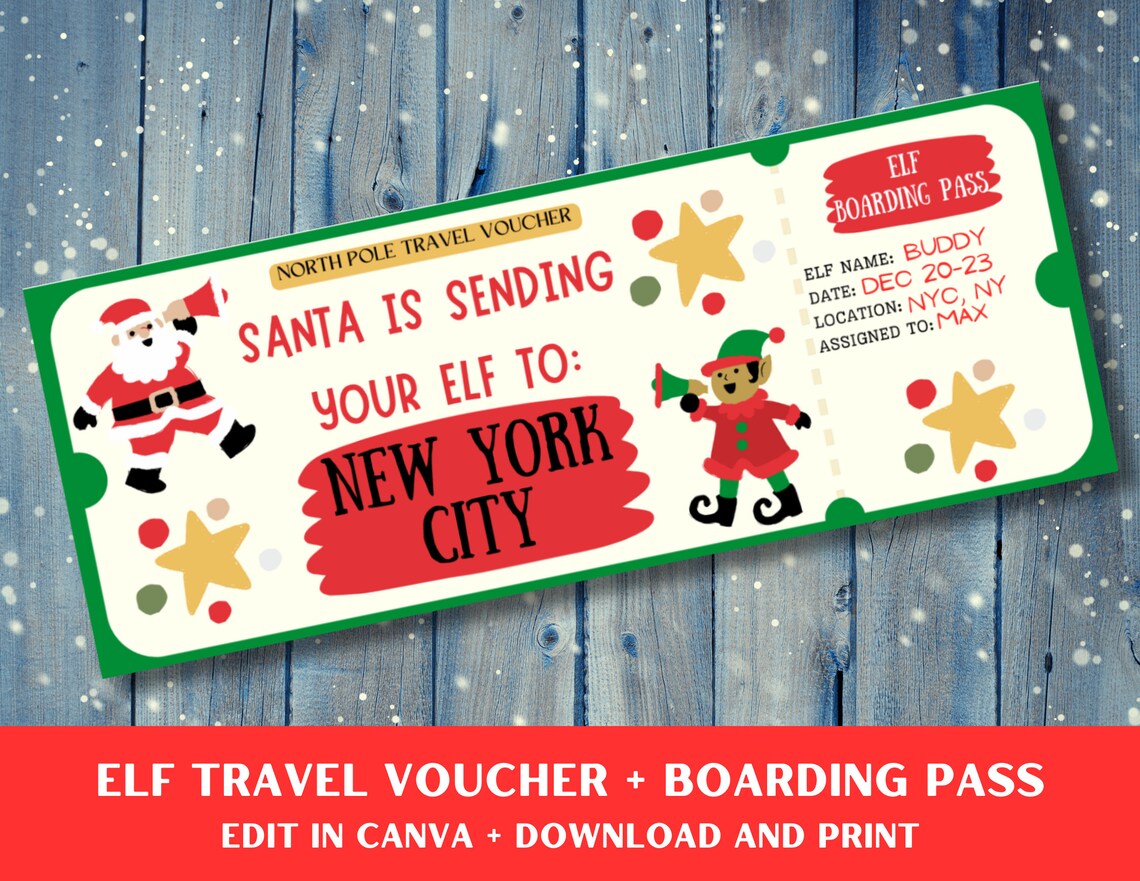 Elf Travel Digital Bundle Boarding Pass and Letter From Santa Kids ...
