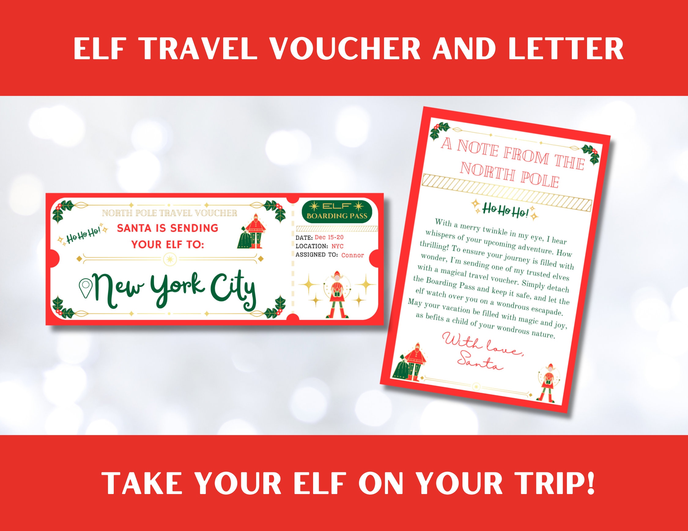 Elf Travel Digital Bundle Boarding Pass and Letter From Santa Kids ...