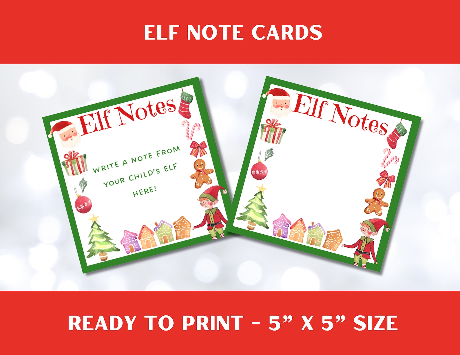 Elf Printable Note Cards for Kids Customizable Blank Template Ready to ...